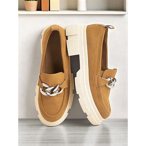 Womens Platform Loafers With Chain Detail Trendy And Fashionable Style