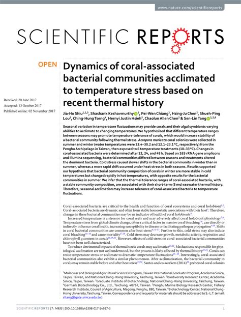 Pdf Dynamics Of Coral Associated Bacterial Communities Acclimated To Temperature Stress Based