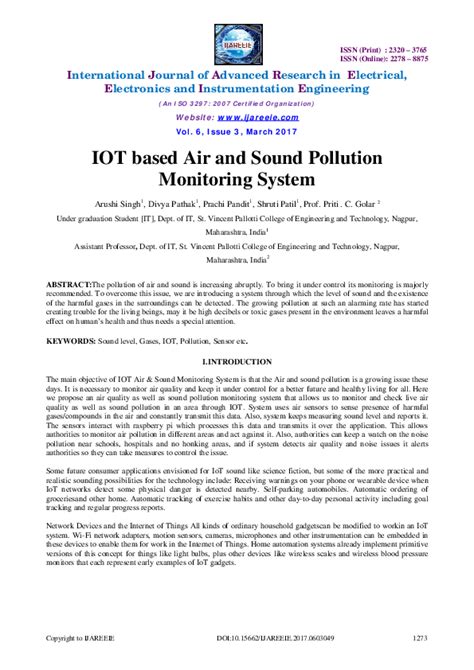 Pdf Iot Based Air And Sound Pollution Monitoring System