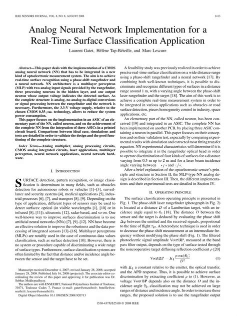 Pdf Analog Neural Network Implementation For A Real Time Surface Classification Application