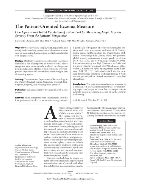 pdf the patient oriented eczema measure development and initial validation of a new tool for
