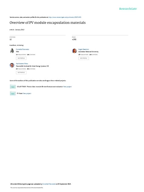 Overview Pvmodule Encapsulation Pdf Photovoltaics Cross Link