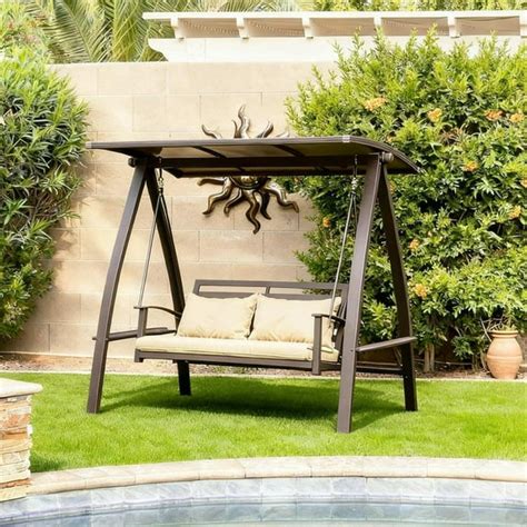 Purple Leaf 2 Seat Porch Swing With Adjustable Pvc Canopy Metal Patio