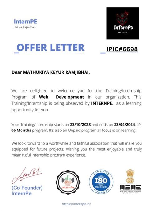 Keyur Mathukiya On Linkedin Internship Msme Webdevelopment Internpe