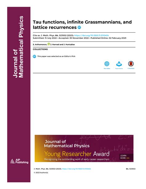 Pdf Tau Functions Infinite Grassmannians And Lattice Recurrences