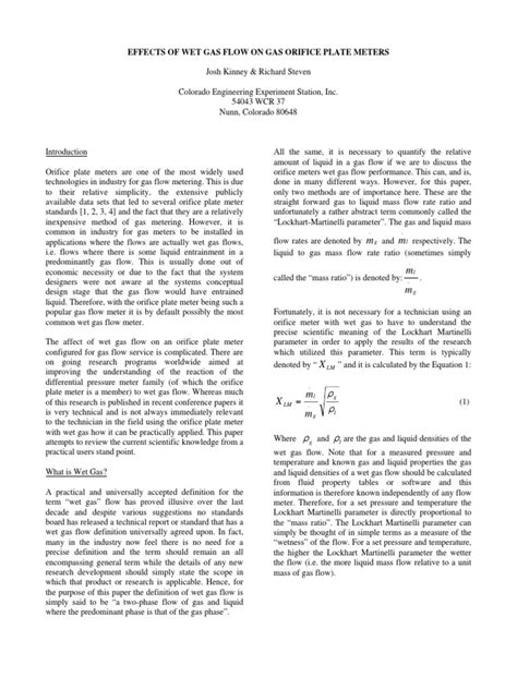 Effects Of Wet Gas Flow On Gas Orifice Plate Meters Pdf Physical