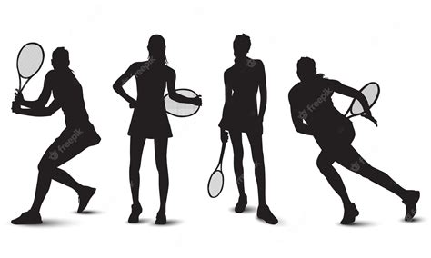 여성 테니스 선수의 실루엣 컬렉션 프리미엄 벡터