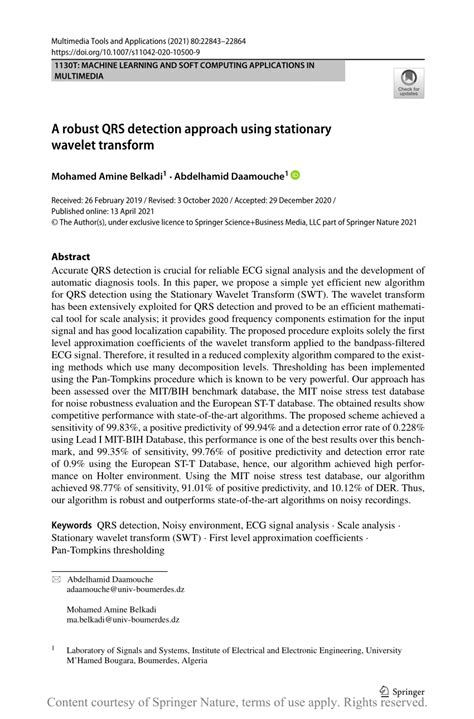 A Robust Qrs Detection Approach Using Stationary Wavelet Transform Request Pdf