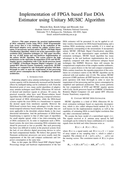 Pdf Implementation Of Fpga Based Fast Doa Estimator Using Unitary Music Algorithm Cellular