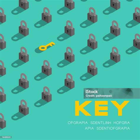 잠금 및 키 3d 등각 투영 패턴 암호 잠금 해제 개념 포스터 및 배너 사각형 디자인 그림 복사 공간 녹색 배경에 격리 벡터 Eps 10 0명에 대한 스톡 벡터 아트 및
