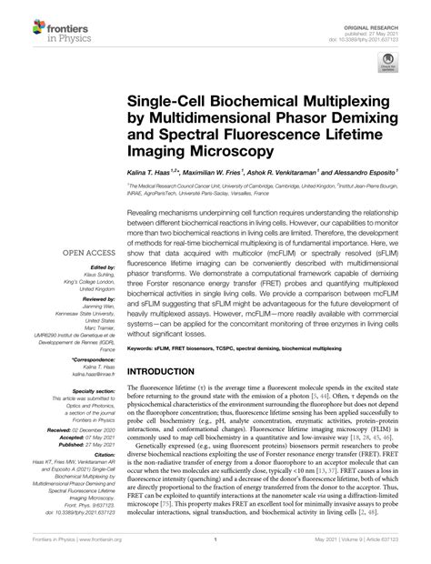 Pdf Single Cell Biochemical Multiplexing By Multidimensional Phasor