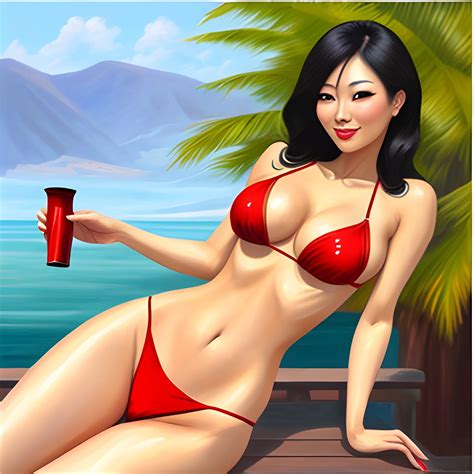 Oil Painting Cute Asian Girl With Bikini Full Body Arthub Ai
