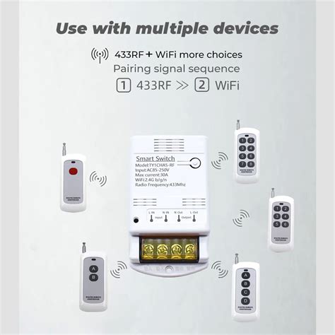30A 220V Smart Wifi Tuya RF433mhz Remote Control Switch