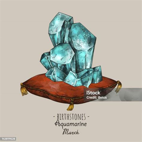 빈티지 탄생석 아쿠아마린 보석 행진 마술 일러스트레이션 3월에 대한 스톡 벡터 아트 및 기타 이미지 3월 결정체 고풍스런 Istock