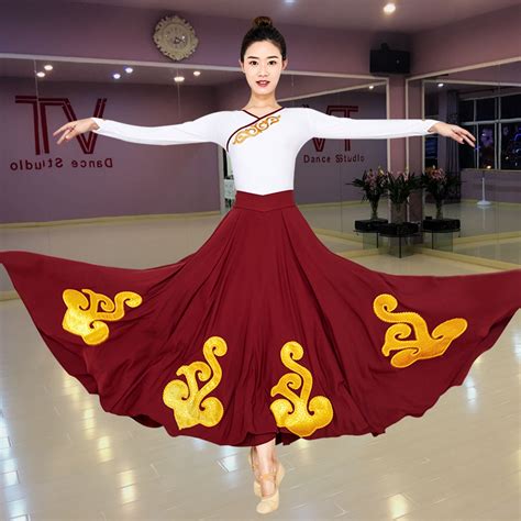 艺考蒙古舞蹈服装女成人民族表演服蒙古藏族练习半身大摆裙广场舞 虎窝淘