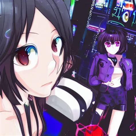 Anime Girl Cyberpunk Selfie Explosion Behind Stable Diffusion OpenArt