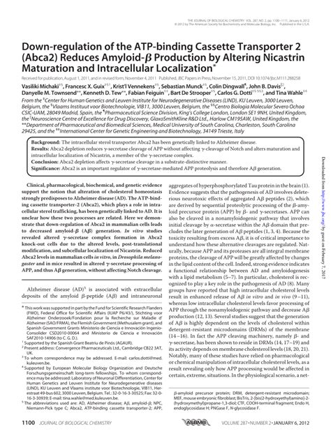 Pdf Down Regulation Of The Atp Binding Cassette Transporter 2 Abca2