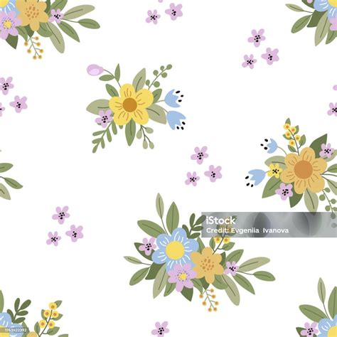 직물 종이 카드 및 기타 창의적인 용도에 인쇄에 적합한 꽃이 있는 이음매 없는 패턴의 벡터 그림입니다 0명에 대한 스톡 벡터 아트 및 기타 이미지 Istock