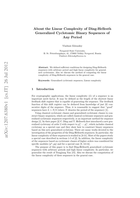Pdf About The Linear Complexity Of Ding Hellesth Generalized