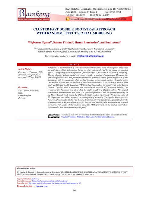 Pdf Cluster Fast Double Bootstrap Approach With Random Effect Spatial Modeling