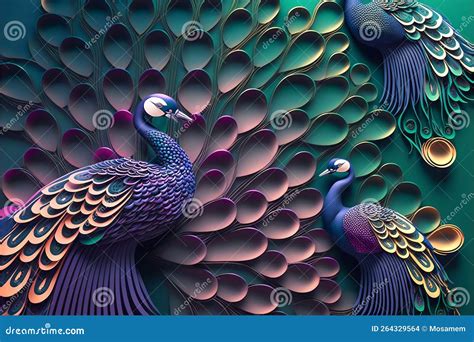 Colorful Peacock Wallpaper Colorful Mural Background Stock