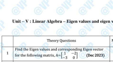 Unit V Linear Algebra Eigen Values And Eigenbegin Tabular C