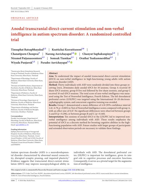 Anodal Transcranial Direct‐current Stimulation And Non‐verbal Intelligence In Autism Spectrum
