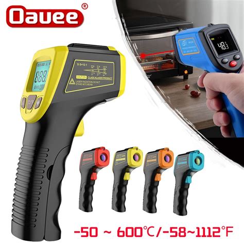 50 ~ 600 ℃ 적외선 온도계 비 접촉 레이저 온도 총 Ir Termometro Lcd 빛 경보 고온계 이미 저 Cf