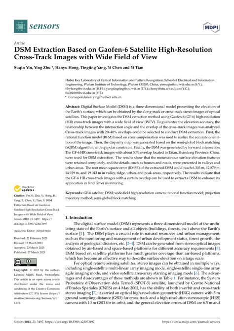 Pdf Dsm Extraction Based On Gaofen 6 Satellite High Resolution Cross Track Images With Wide