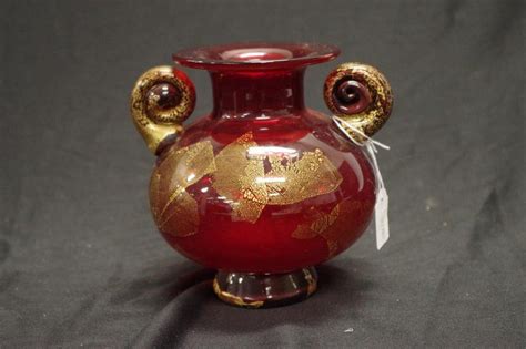 Gilt Ruby Glass Vase With Dual Handles British Victorian Glass