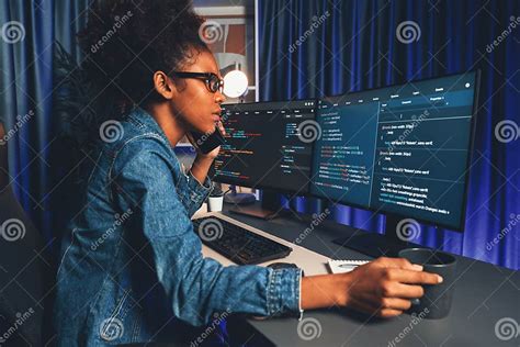 African It Developer Concentrating Codding Program On Laptop Screen Tastemaker Stock Image