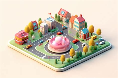 Premium Photo 3d Render Maps City Street Views Parks Trees Road