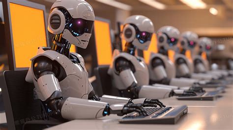 人工智能机器人在电脑前工作插画图片素材下载格式熊猫办公