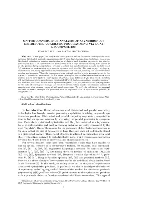 Pdf On The Convergence Analysis Of Asynchronous Distributed Quadratic Programming Via Dual