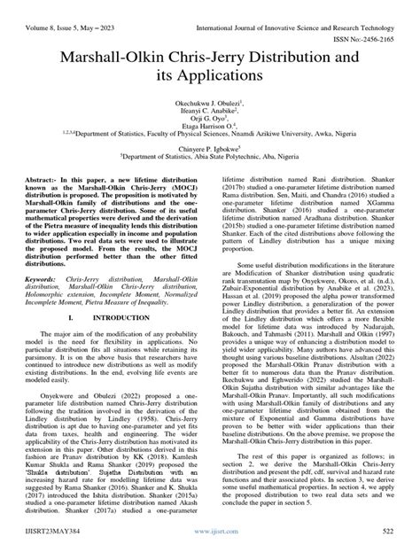 Marshall Olkin Chris Jerry Distribution And Its Applications Pdf Akaike Information