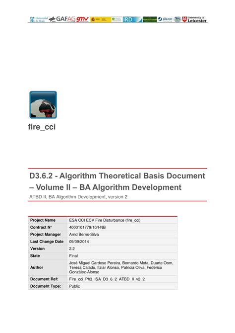 pdf esa cci ecv fire disturbance fire cci d3 6 2 algorithm theoretical basis document