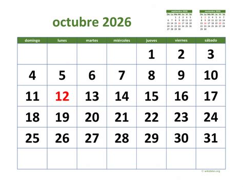 Calendario Octubre 2026 De México