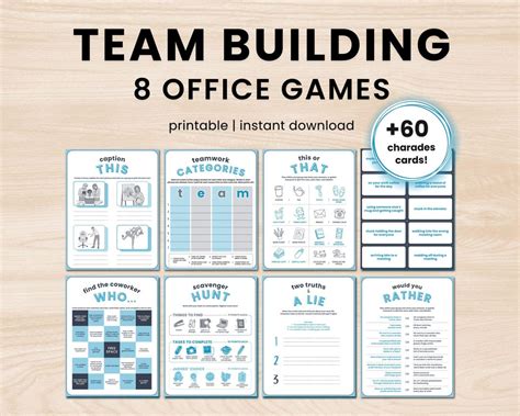 8 Printable Team Building Games Bundle Office Icebreaker Work Party