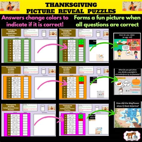 Add Subtract Multiply Divide Integer Picture Reveal 6 Thanksgiving