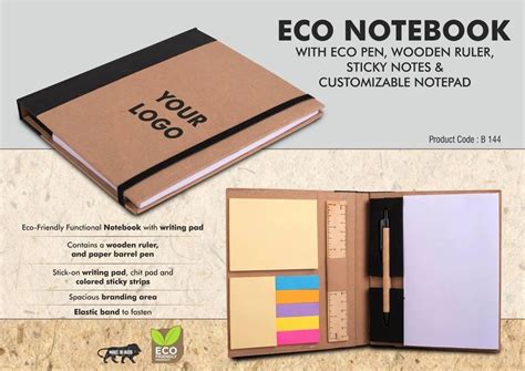 Eco Notebook With Eco Pen Wooden Ruler And Sticky Notes Customizable