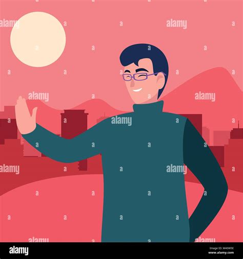 Man Character Portrait City Urban Background Vector Illustration Stock