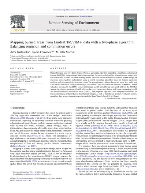Pdf Mapping Burned Areas From Landsat Tmetm Data With A Two Phase