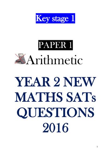 New Sats Ks1 Maths 2016 Key Stage 1 Mathematics Paper 1 And Paper 2 Sample Pack Teaching