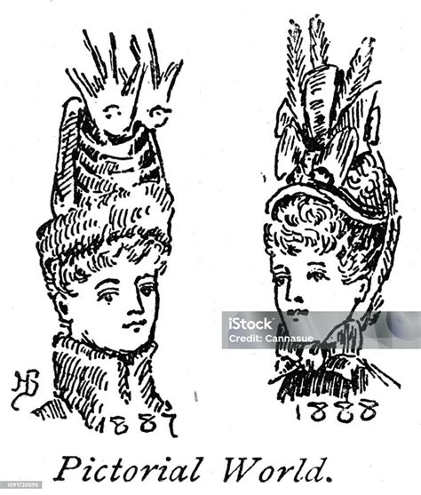 숙 녀 유행 헤어스타일의 빅토리아 흑백 그림 1880의 모자 및 1870 19 세기 머리 패션 및 스타일 영어 그림 1892 19세기에 대한 스톡 벡터 아트 및 기타 이미지