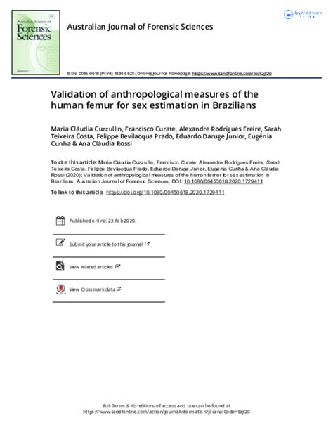 Pdf Validation Of Anthropological Measures Of The Human Femur For Sex