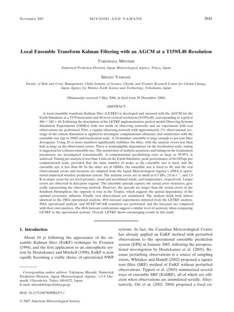 Pdf Local Ensemble Transform Kalman Filtering With An Agcm At A T159 L48 Resolution