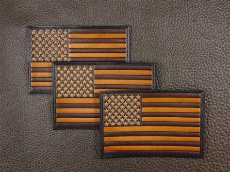 Us Flag Classic Embossed Browntone Leather 90s Version Gypsy Patch Shop