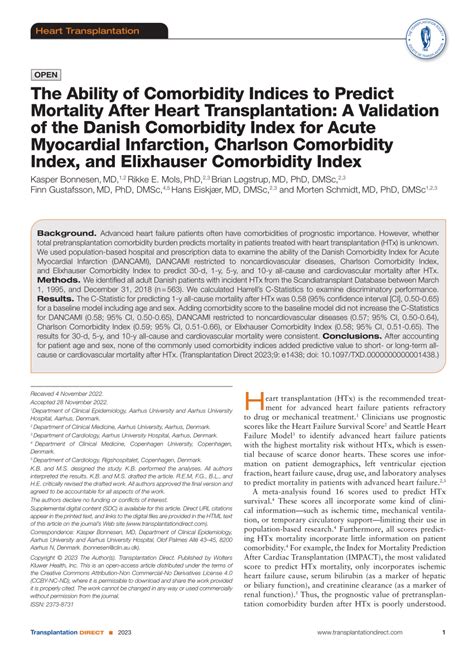 Pdf The Ability Of Comorbidity Indices To Predict Mortality After Heart Transplantation A