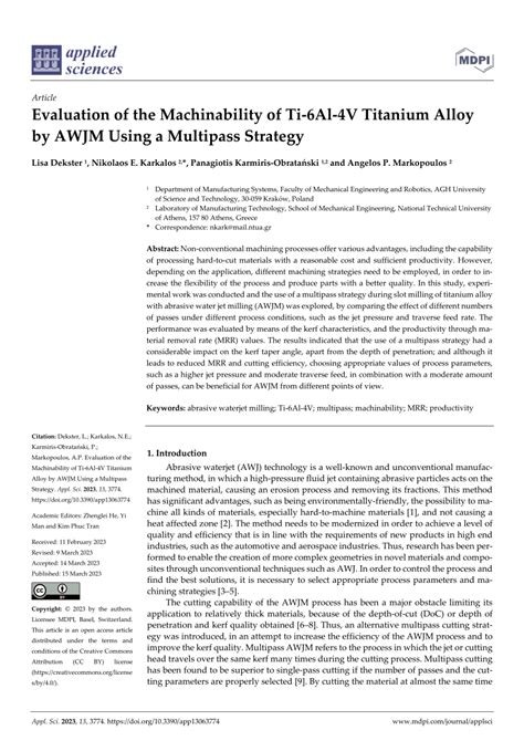 Pdf Evaluation Of The Machinability Of Ti 6al 4v Titanium Alloy By Awjm Using A Multipass Strategy