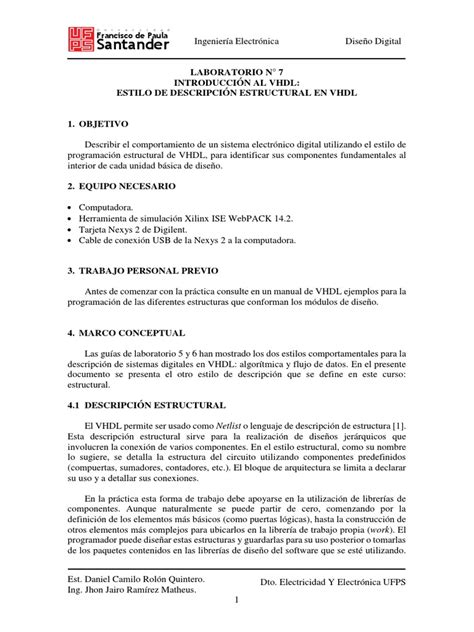 Lab 7 Introducción Al Vhdl Estilo De Descripción Estructural En